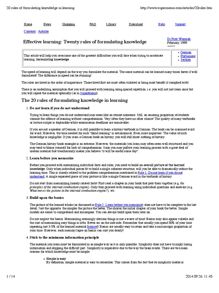 Twenty Effective Rules for Formulating Knowledge Through Concise and Comprehensible Learning ...