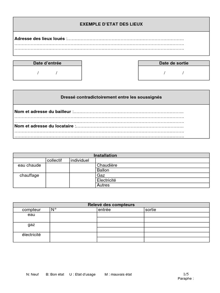 Modèle Type D'état Des Lieux | PDF