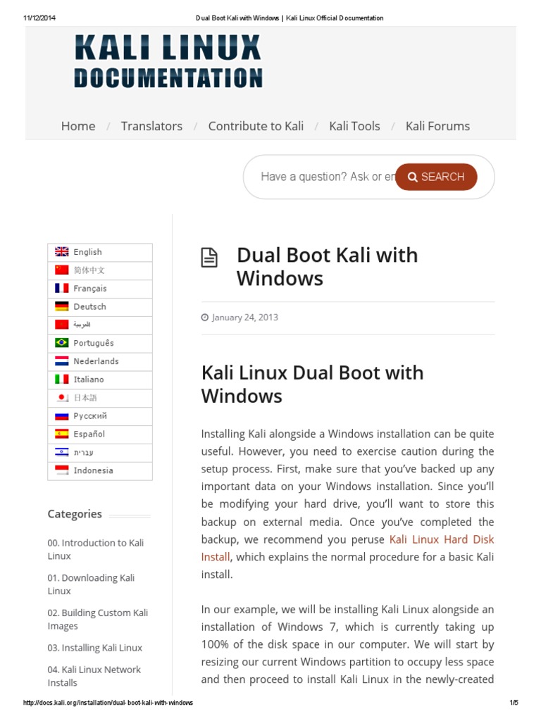Dual Boot Kali With Windows - Kali Linux Official Documentation | PDF | Booting | Installation ...