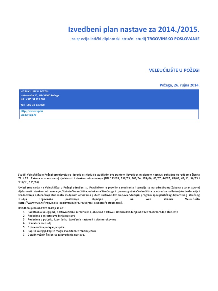 Izvedbeni Plan Nastave - Trgovinsko Poslovanje-Završna Verzija | PDF