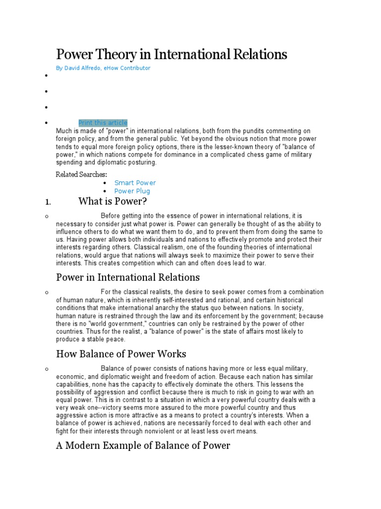 Understanding Power in International Relations | PDF | International ...