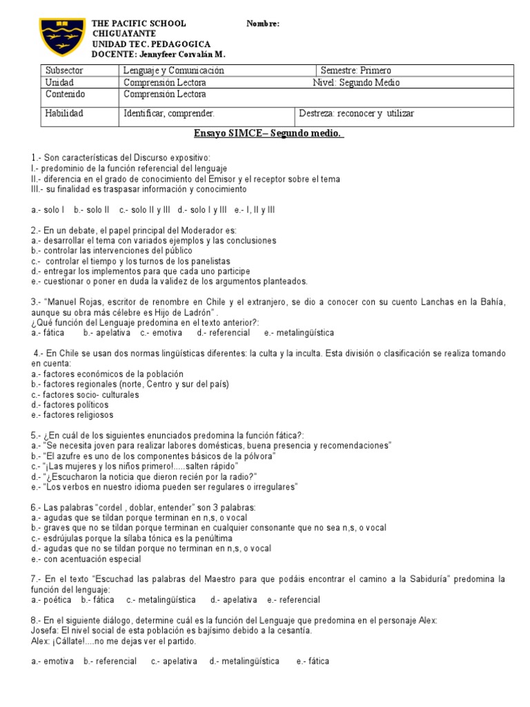 Evaluación 10 Simce 2° Medio. | PDF | Comprensión lectora | Semiótica