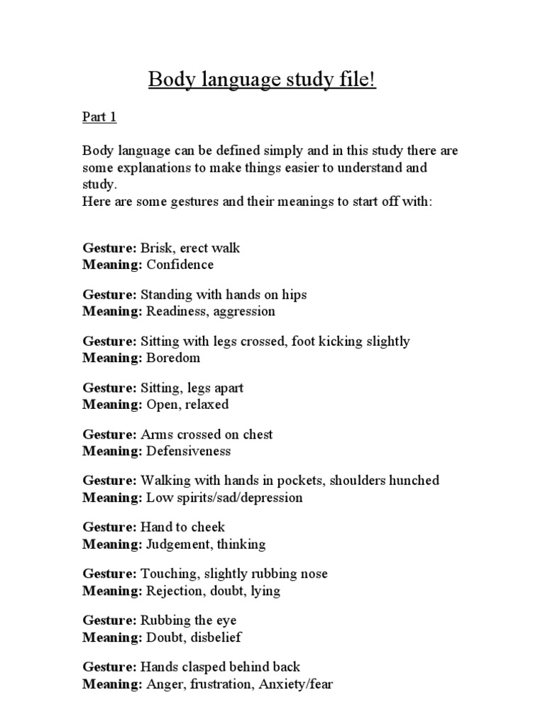 Body Language Study File! | PDF | Body Language | Gesture