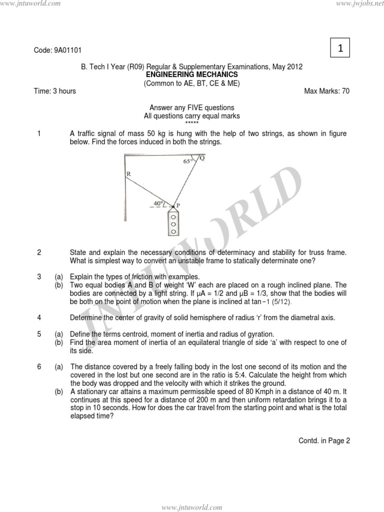 Engineering Mechanics Q.paper | Download Free PDF | Rotation Around A Fixed Axis | Force