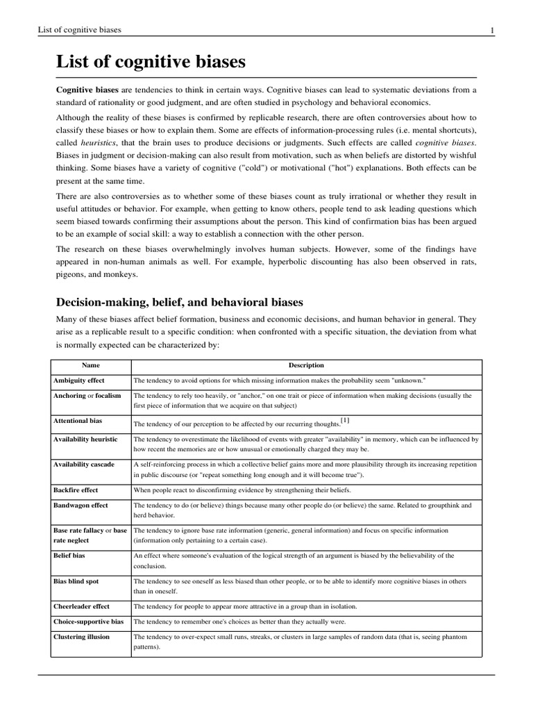 Understanding Cognitive Biases: A Comprehensive List of Heuristics and ...