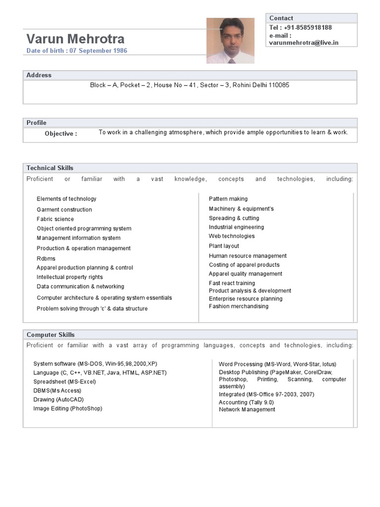 CV (Varun) Nift | PDF | Weaving | Clothing