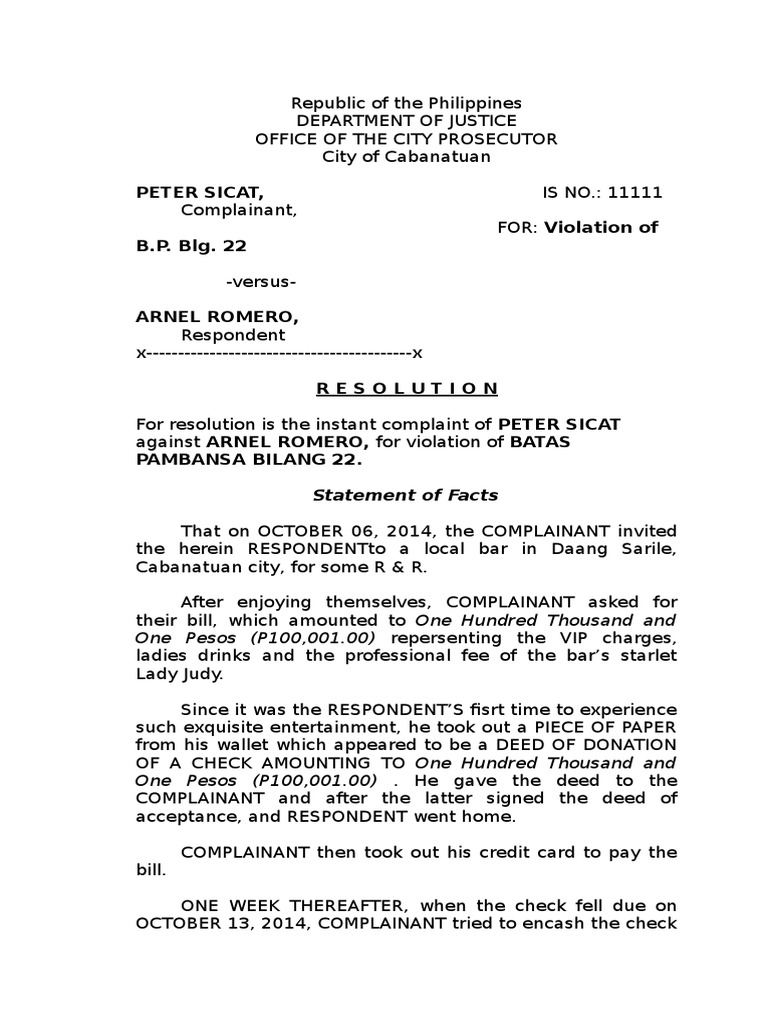 Final Resolution | Cheque | Payments