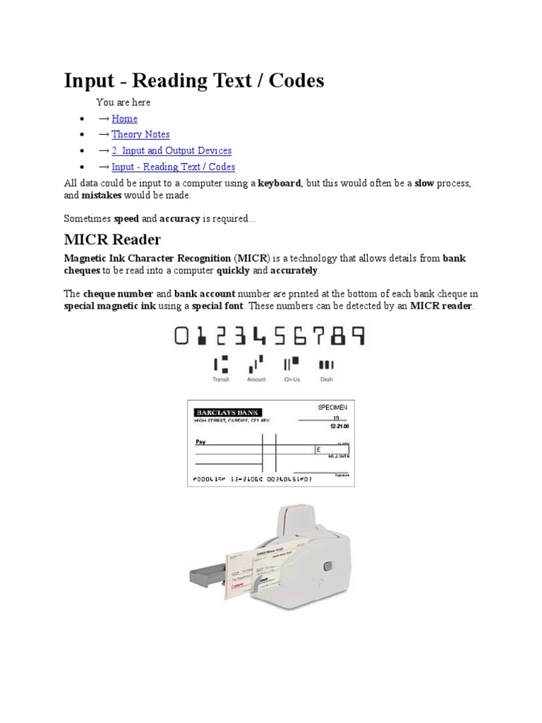 Input - Reading Text / Codes | PDF | Optical Character Recognition ...
