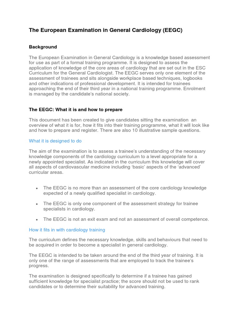 EEGC Overview and Sample MCQs | PDF | Heart | Coronary Artery Disease