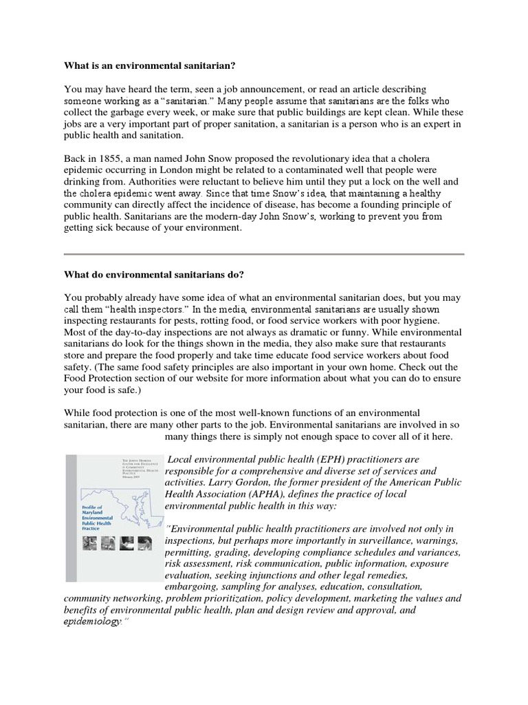 Understanding Environmental Sanitarians | PDF | Sanitation ...
