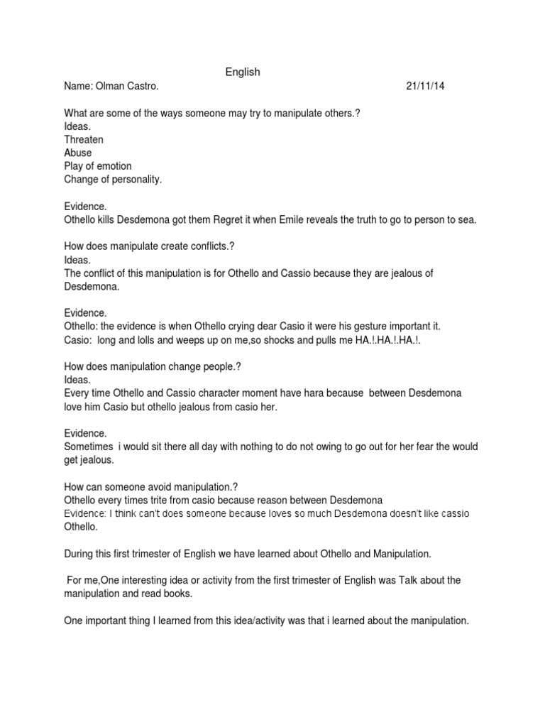 Understanding Manipulation in Othello | PDF