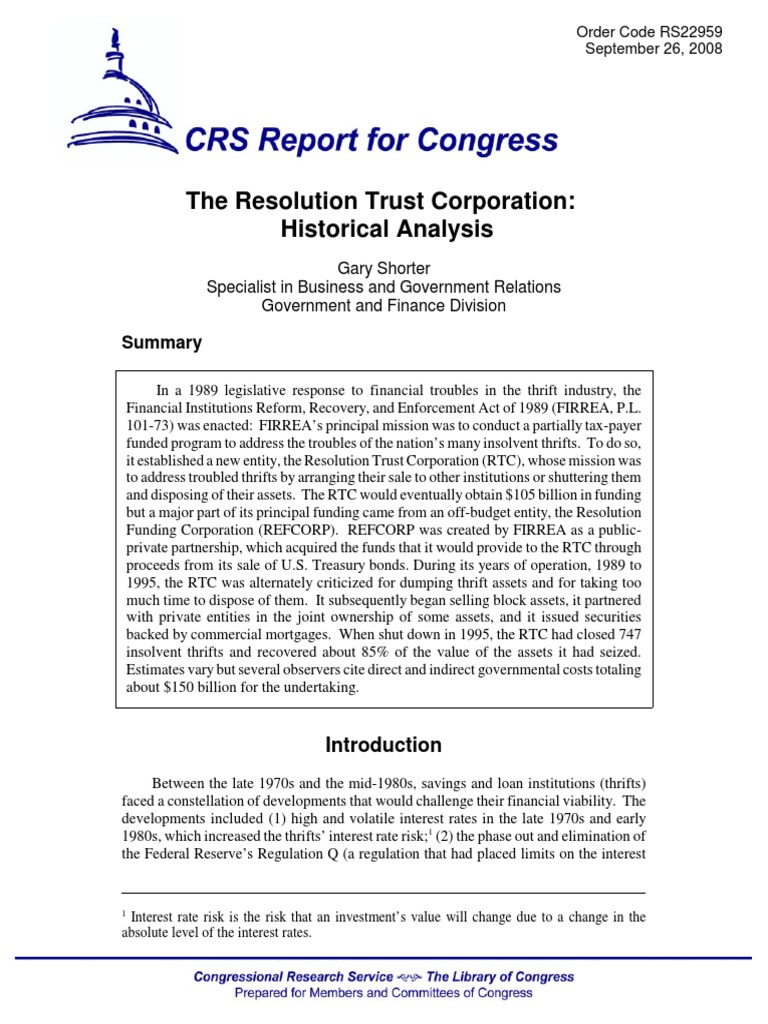 The Resolution Trust Corporation | PDF | Resolution Trust Corporation ...