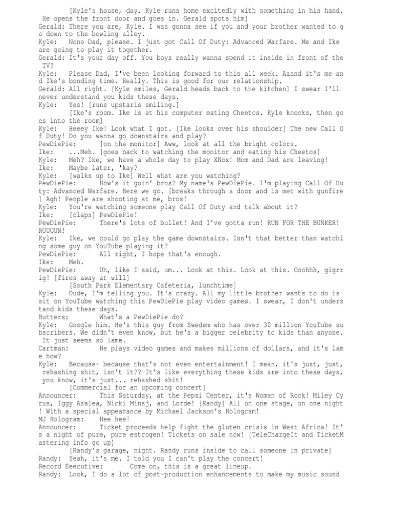 South Park Script | PDF | Pew Die Pie | Leisure