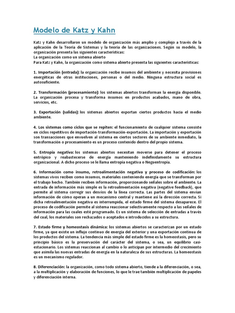 Modelo de Katz y Kahn | PDF | Realimentación | Homeostasis