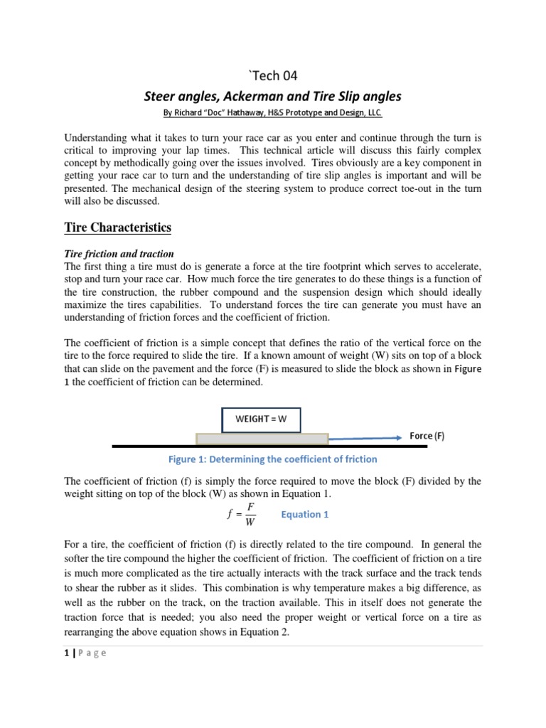 Steer Angles, Ackerman and Tire Slip Angles PDF | Download Free PDF ...