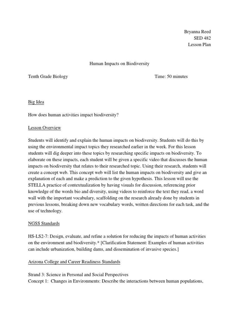 Biodiversity Lesson Plan | PDF | Biodiversity | Science