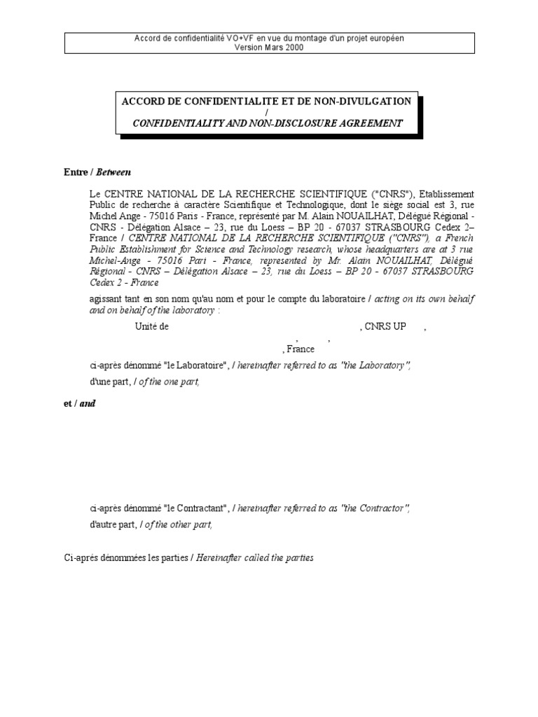 Accord de Confidentialite Et de Non-Divulgation | PDF | Demande ...