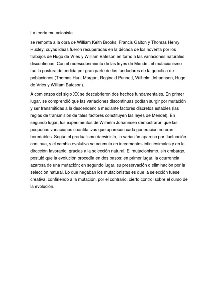 La Teoría Mutacionista | PDF | Historia