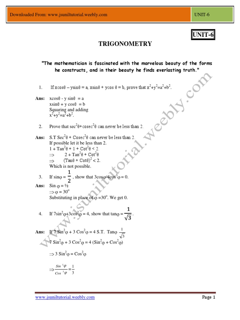 Trigonometry Formulas and Identities Practice Problems | PDF ...