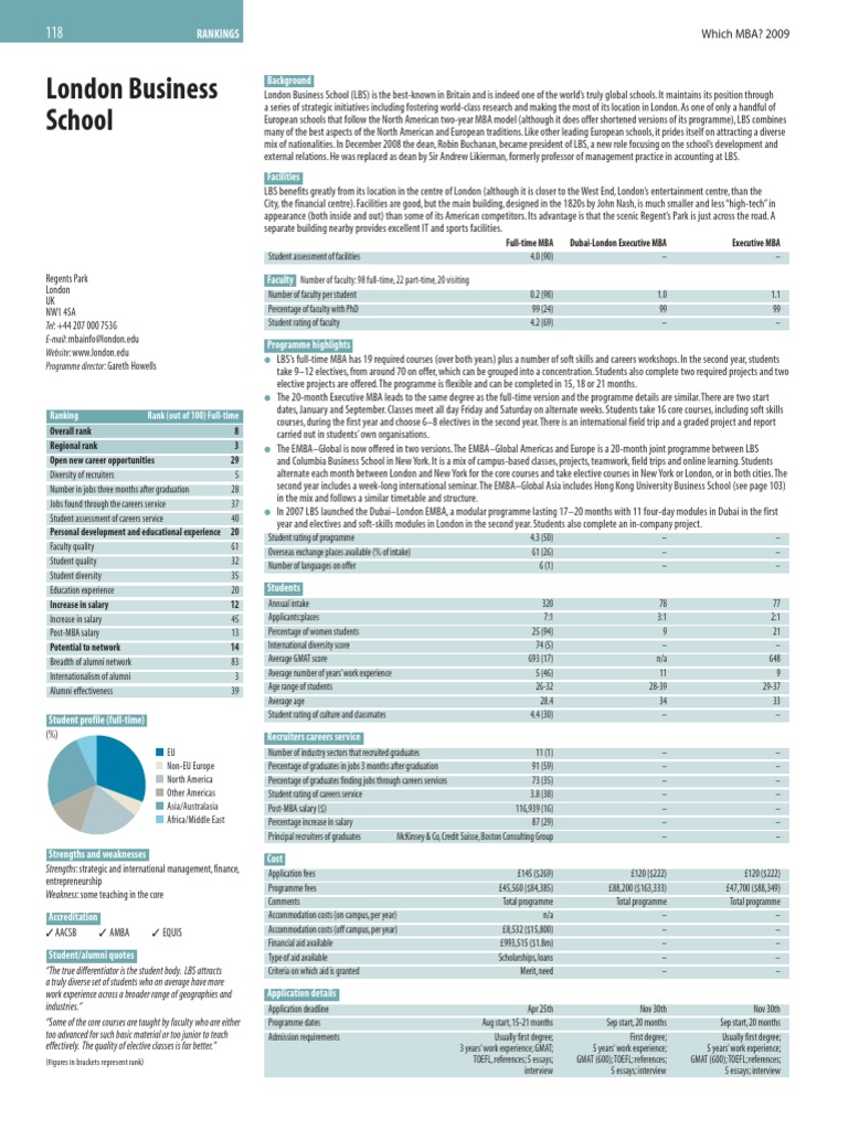 London Business School: Rankings | PDF | Master Of Business ...