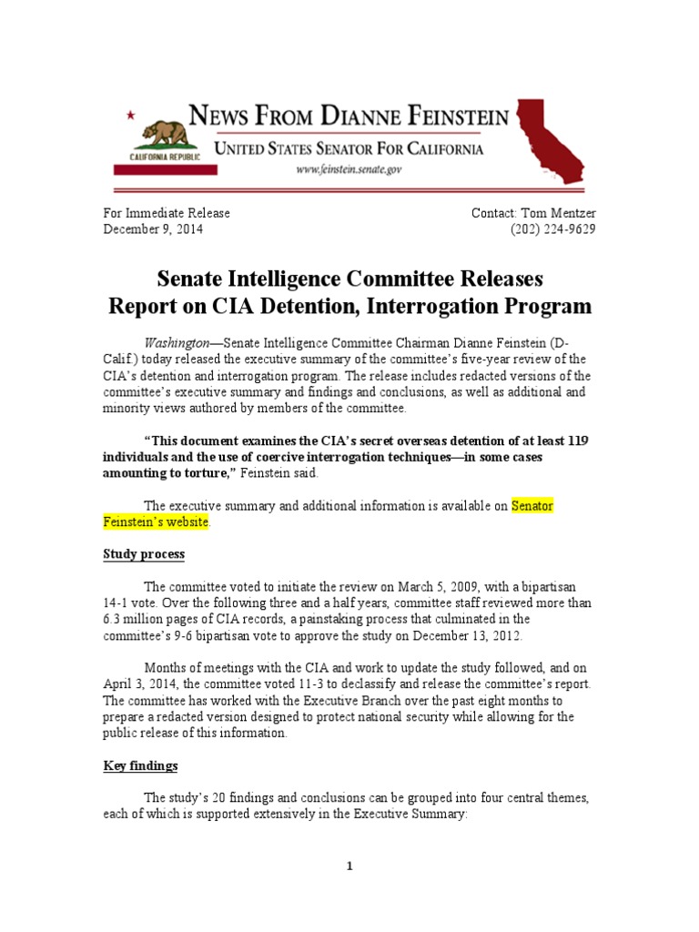 Summary of U.S. Senate Torture Report | PDF | Enhanced Interrogation ...