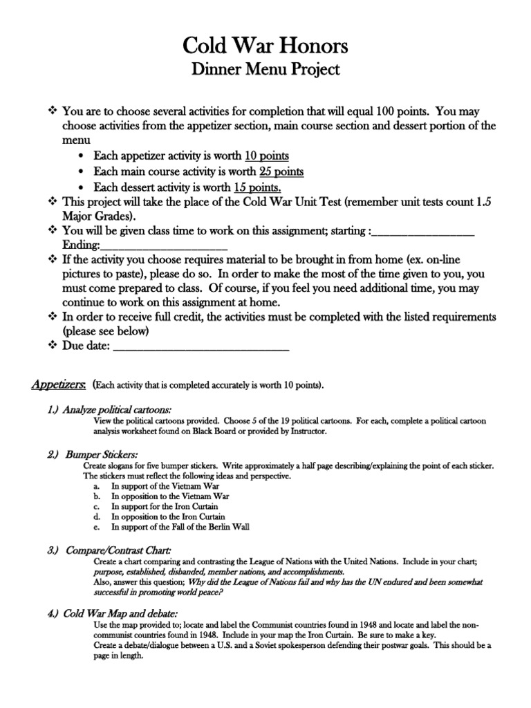 Cold War Project Honors Rubric | PDF | Containment | Cold War