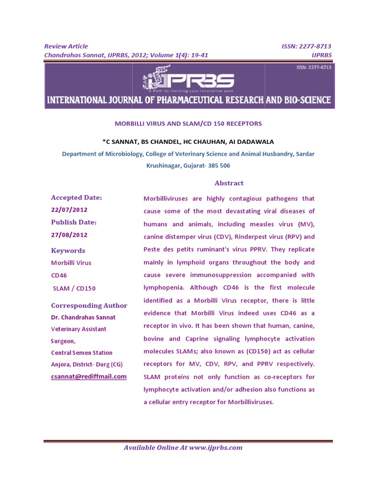 Morbilli Virus and Slam/Cd 150 Receptors Morbilli Virus and Slam/Cd 150 ...