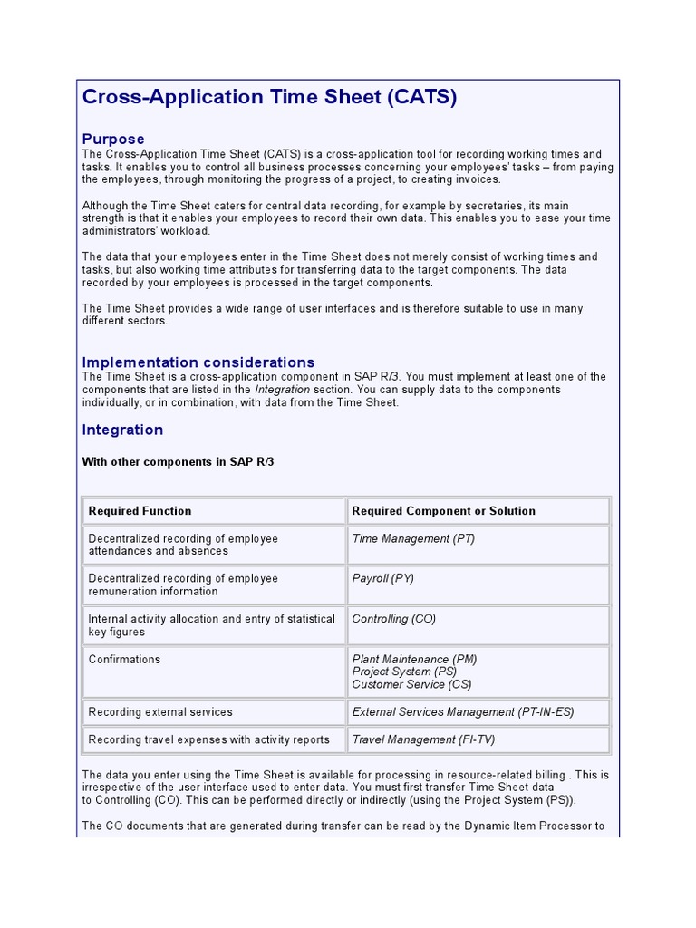 CATS Tutorial | PDF | Human Resources | Working Time