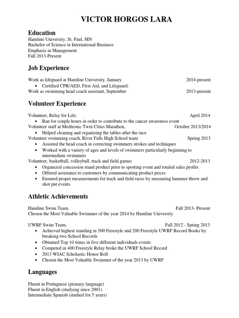Swimming Coach Resume: Victor Horgos Lara | PDF