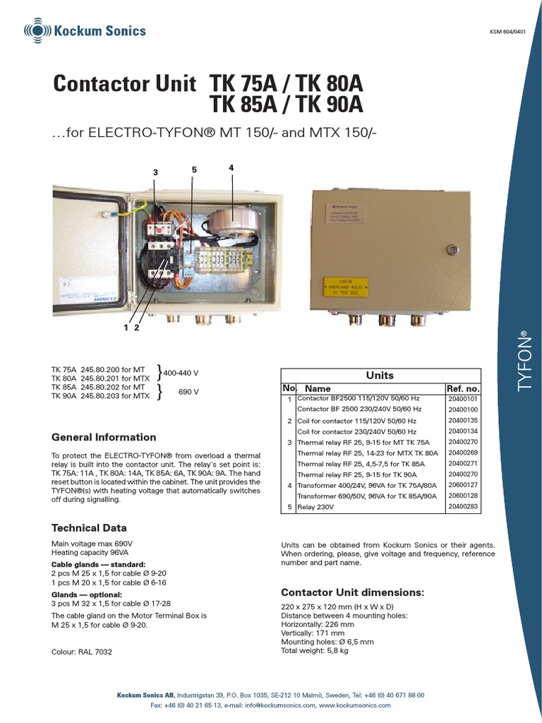 Contactor Unit TK 75A / TK 80A TK 85A / TK 90A: For ELECTRO-TYFON® MT ...