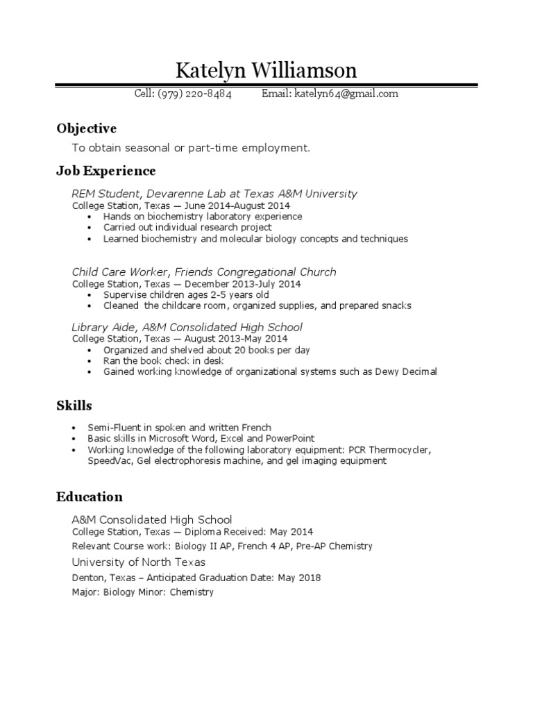 Katelyn Williamson's Employment Overview | PDF