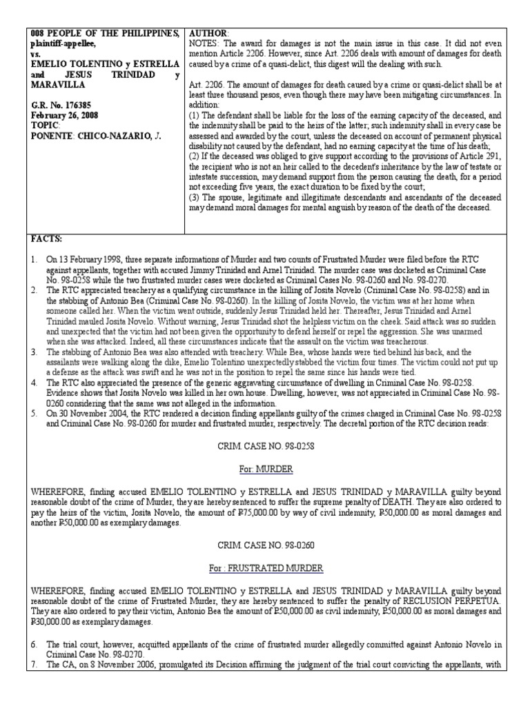 People vs. Tolentino | PDF | Damages | Murder