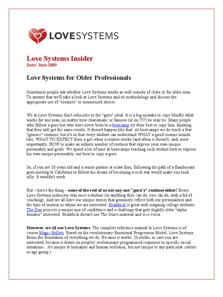 Love Systems Insider: Love Systems For Older Professionals | PDF ...