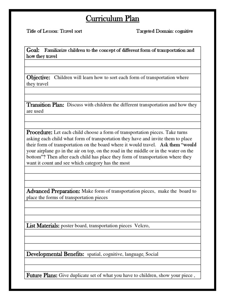 Curriculum Plan For Portfolio Transportation Theme 6 | PDF | Social ...