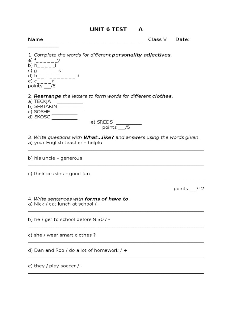Unit 6 Test A | PDF | Language Arts & Discipline