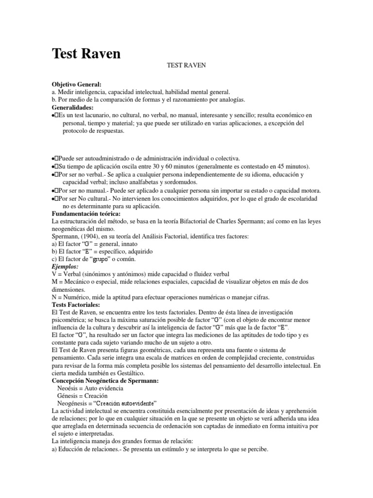 Test Raven Sintesis y Descarga | PDF | Inteligencia | Validez ...