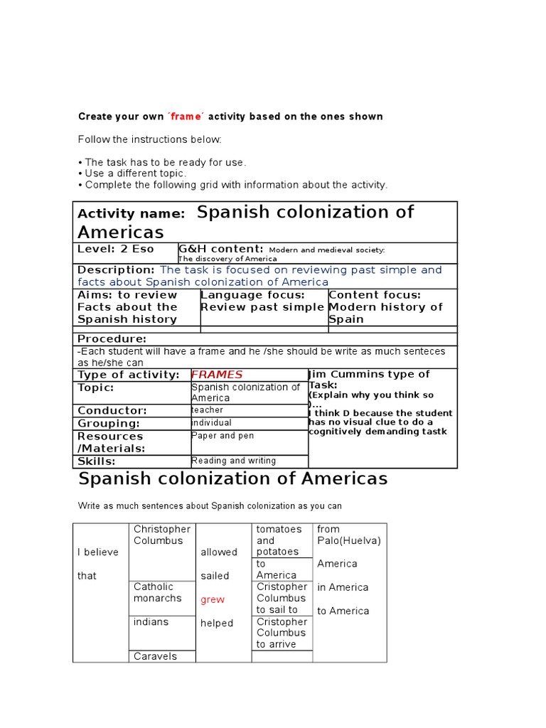Spanish Colonization of Americas: Activity Name | PDF | Social Science