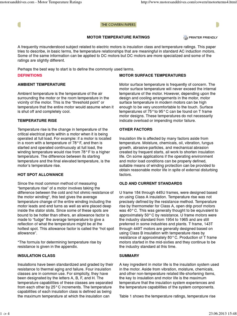 Motor Temperature Ratings: Definitions | PDF | Electrical Resistance ...