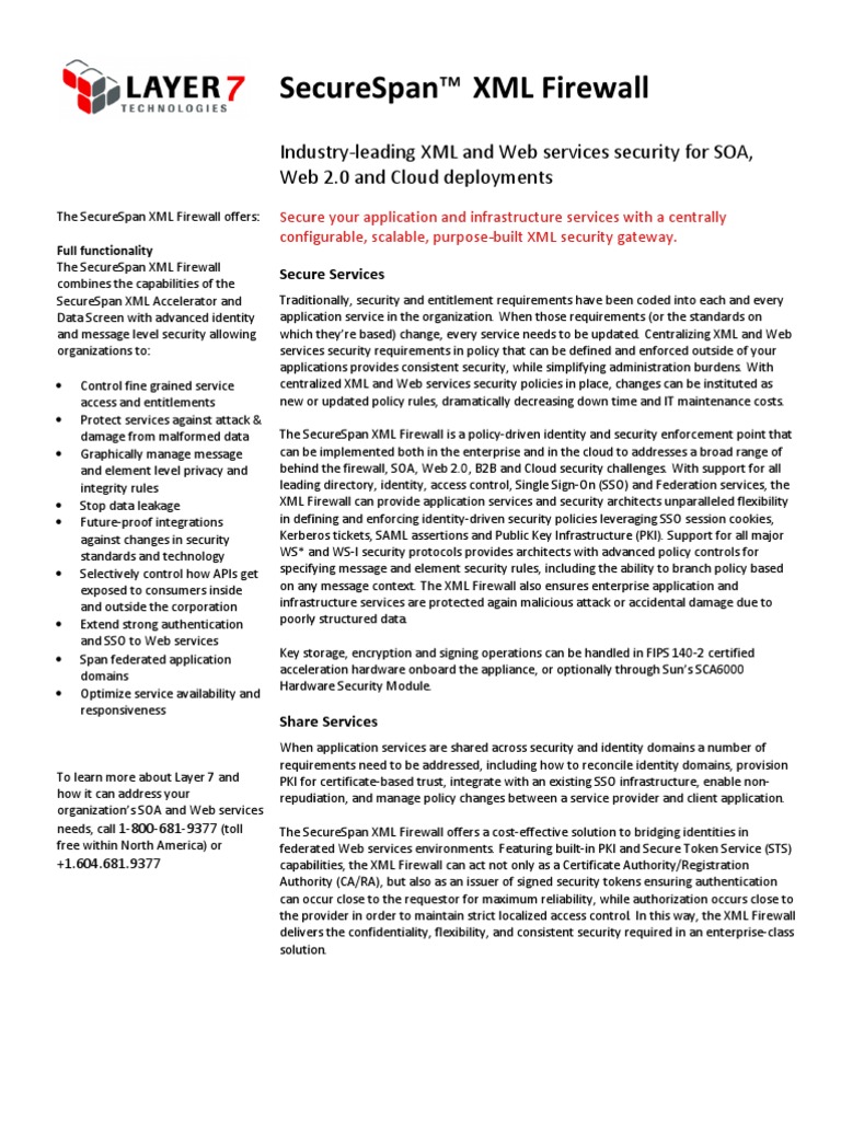 Layer 7 SecureSpan XML Firewalls | PDF | Computer Security | Security