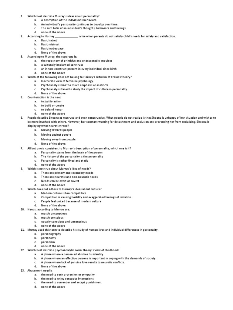 Understanding Murray's Personality Needs | PDF | Neurosis | Psychoanalysis