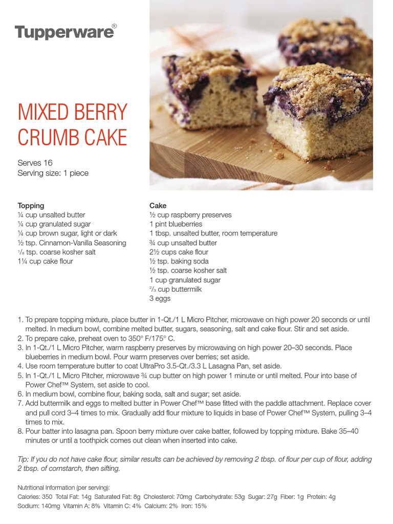 Tupperware MIXED BERRY CRUMB CAKE | PDF | Cakes | Nutrition Facts Label