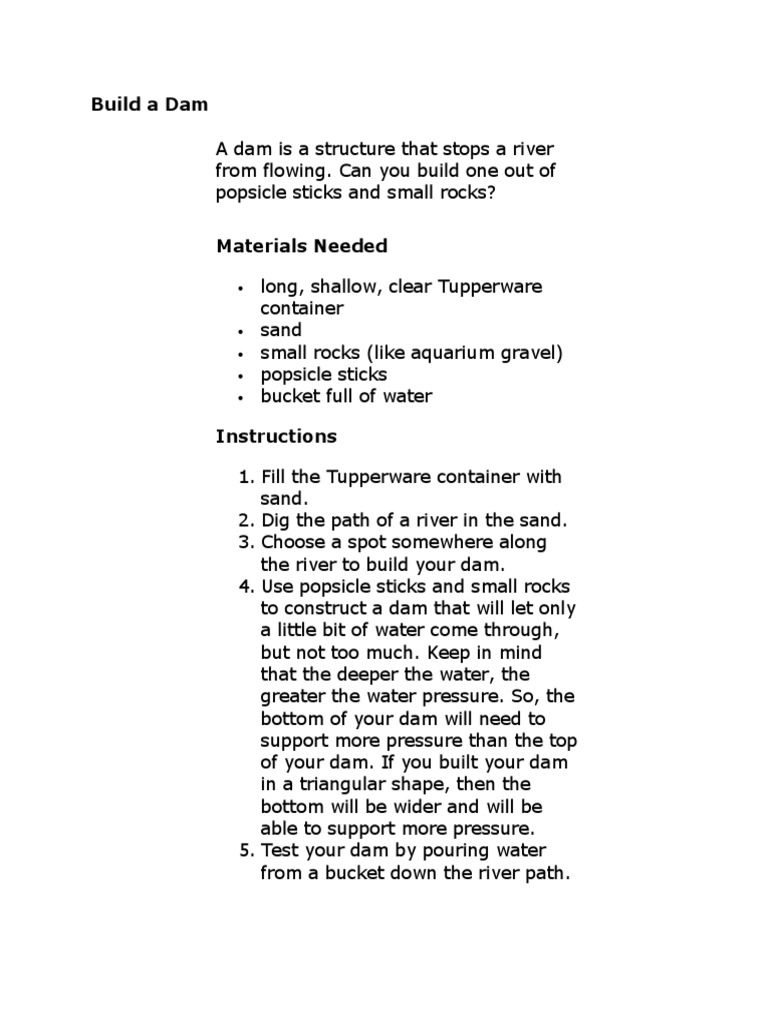 Build a Simple Popsicle Stick Dam | PDF | Dam | River