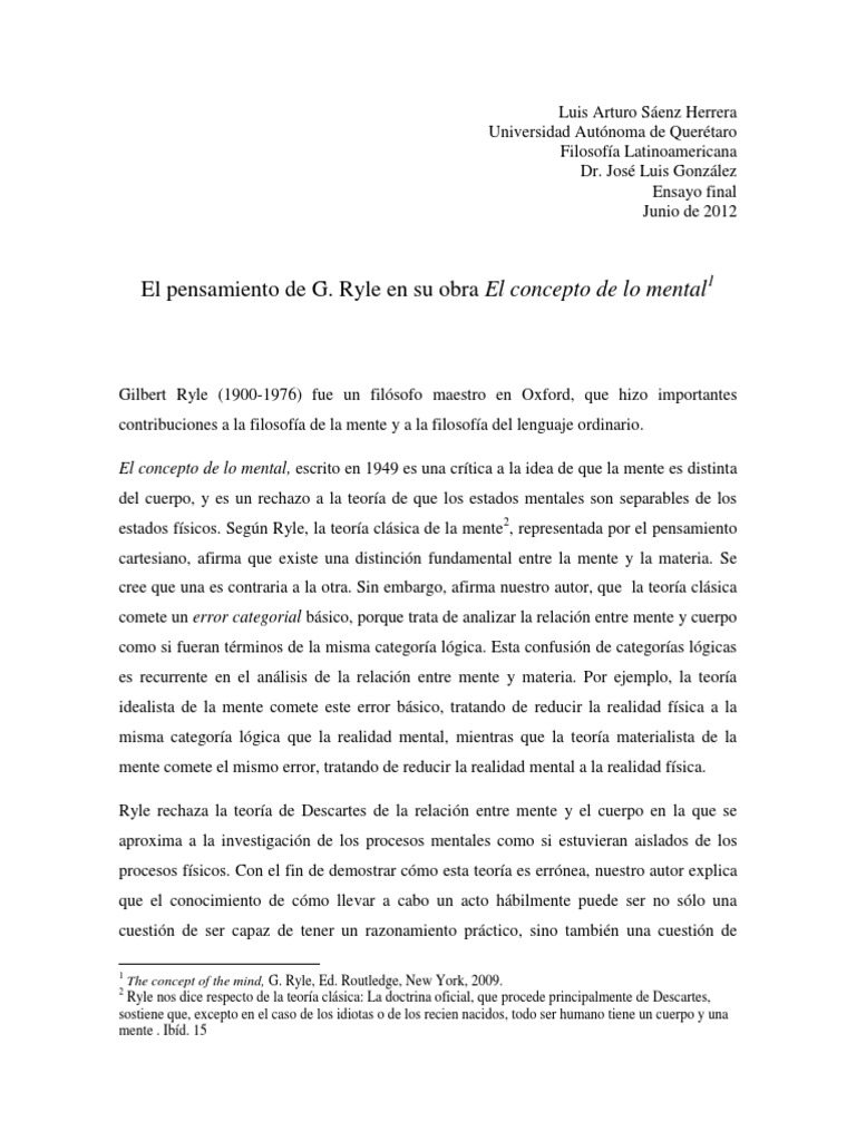 El Pensamiento de G. Ryle | PDF | Mente | Teoría