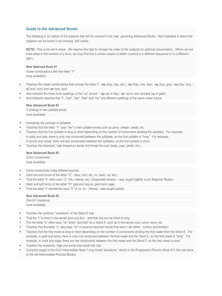 Advanced Phonics Books Overview | PDF | Vowel | Phonics