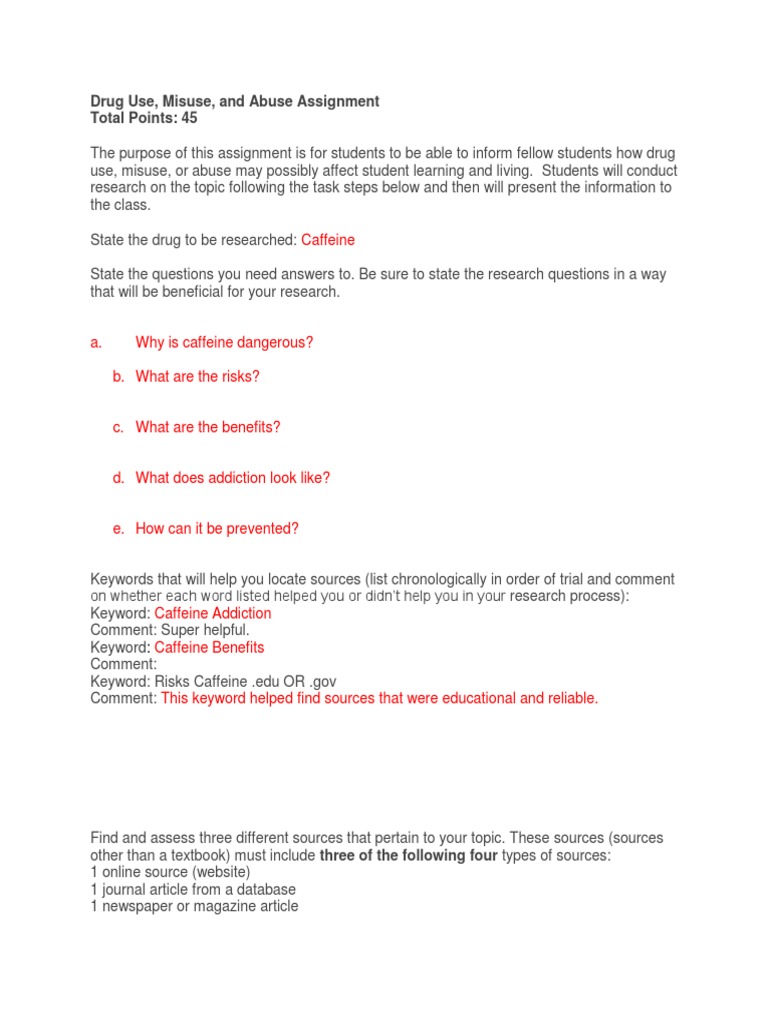 Drug Use, Misuse, and Abuse Assignment Total Points: 45 | PDF ...
