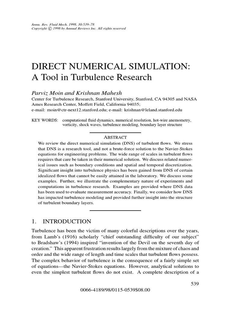 Direct Numerical Simulation: A Tool in Turbulence Research: Parviz Moin ...