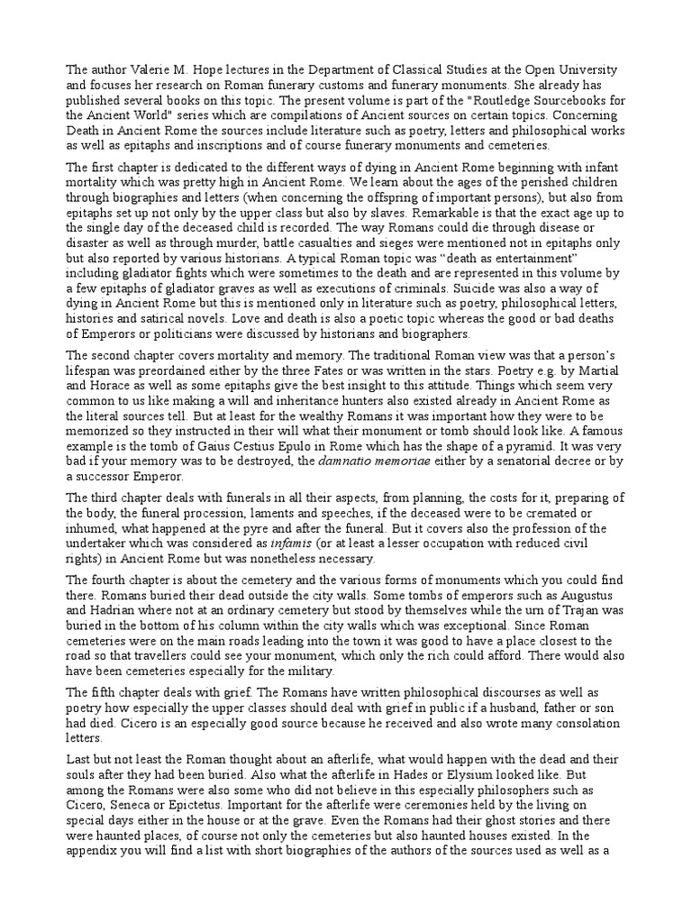 Roman Death and Dying: A Sourcebook on Funerary Customs, Mortality ...