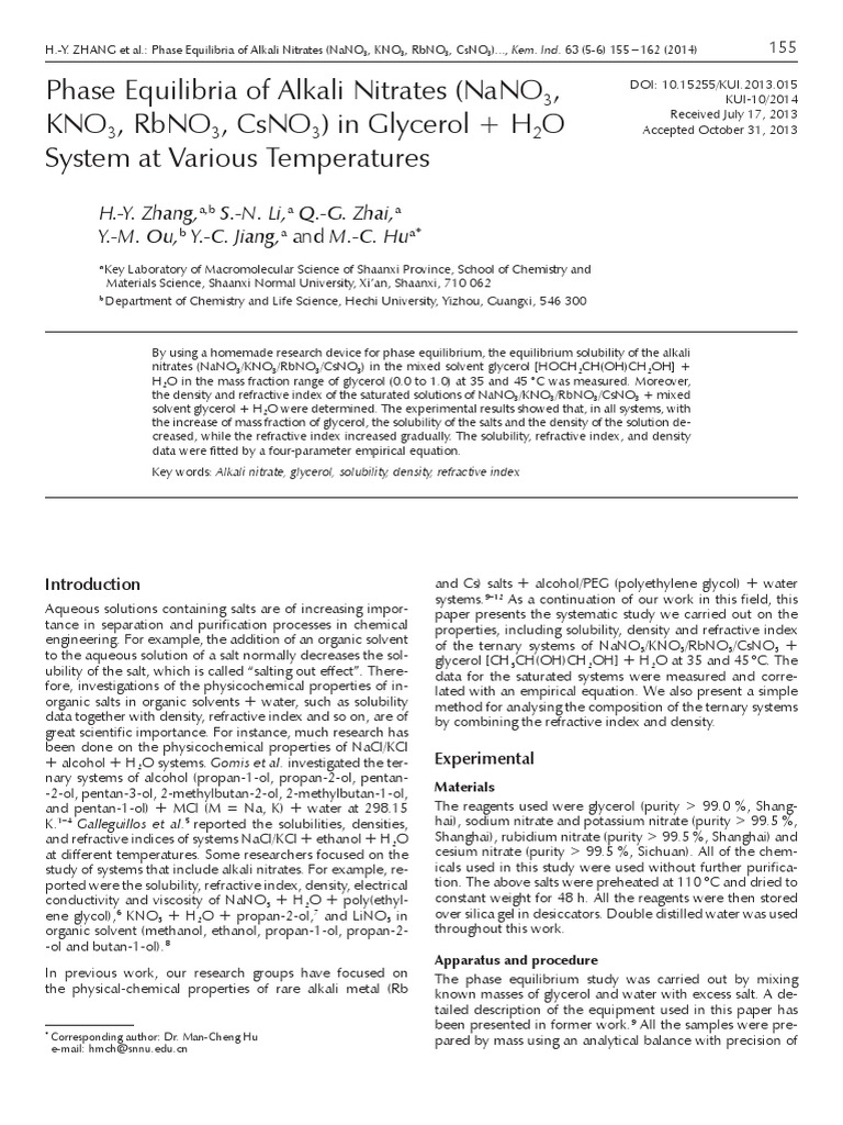 Phase Equilibria of Alkali Nitrates (NaNO3, KNO3, RbNO3, CsNO3) in ...