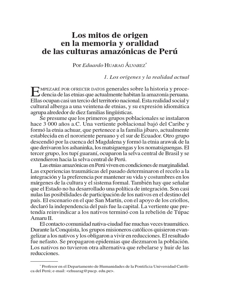 Mitos de Origen Amazonicos - Eduardo Huarga Alvarez | PDF | Mitos de la ...