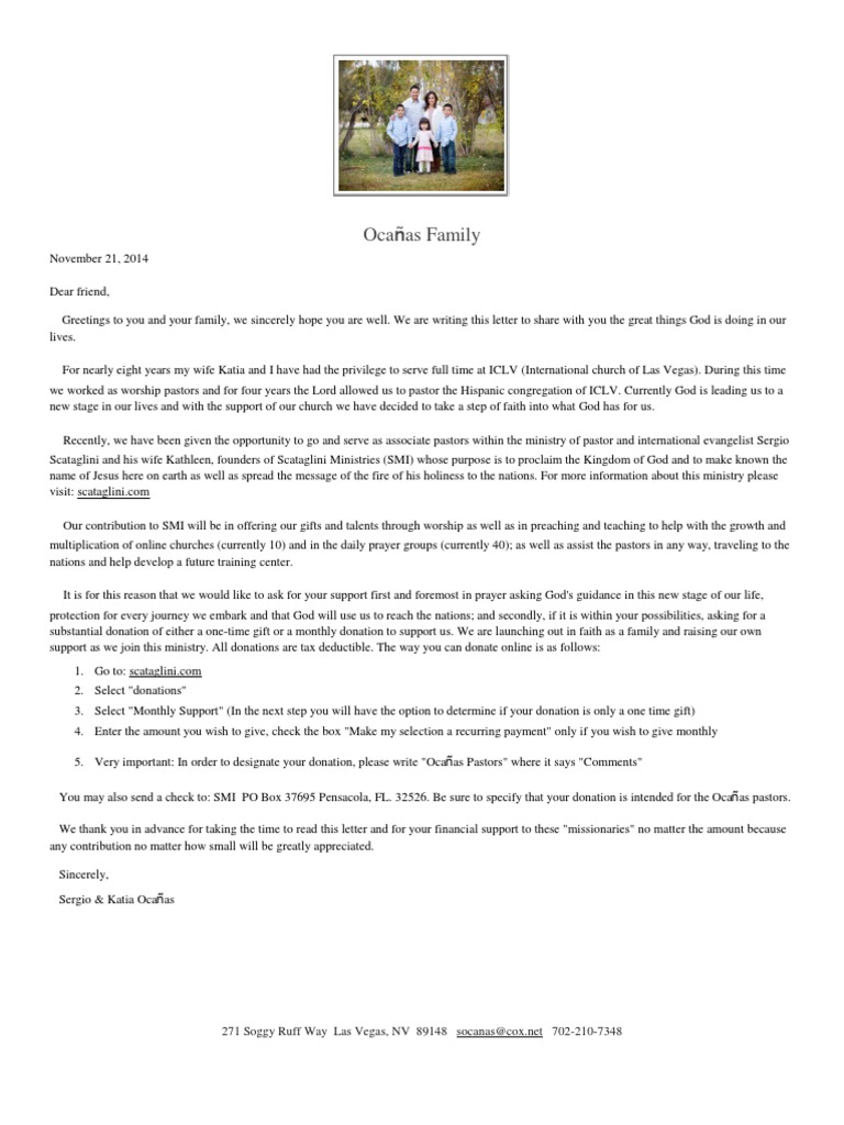 Ocanas Family Support Letter | PDF | Religious Faiths | Protestantism